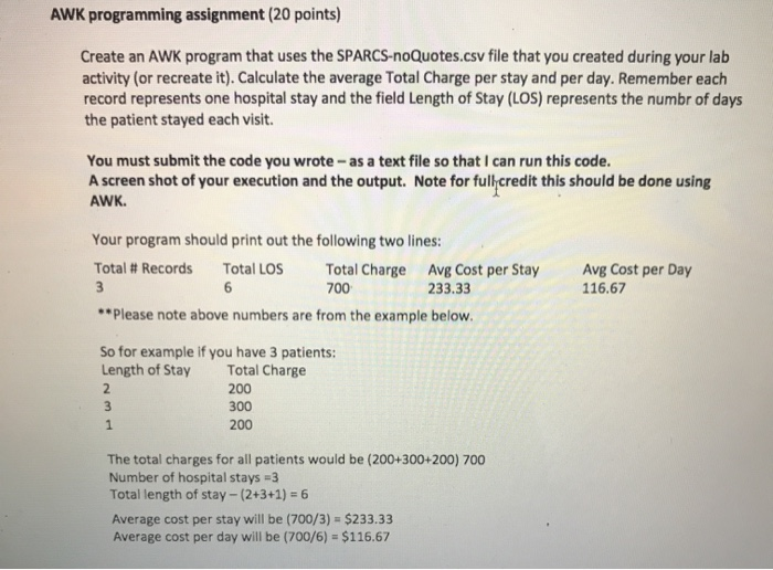 AWK programming assignment (20 points) Create an AWK | Chegg.com