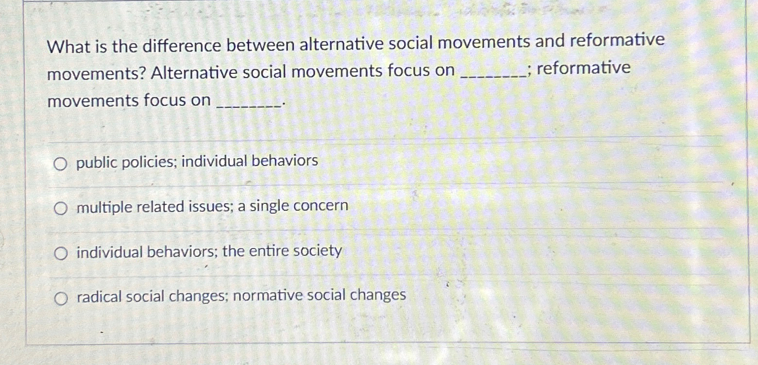 Solved What is the difference between alternative social | Chegg.com