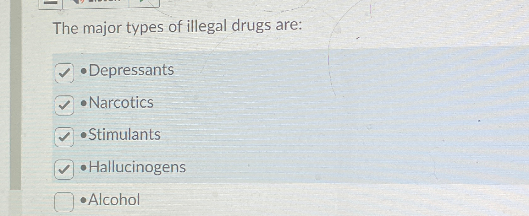 Solved The major types of illegal drugs | Chegg.com