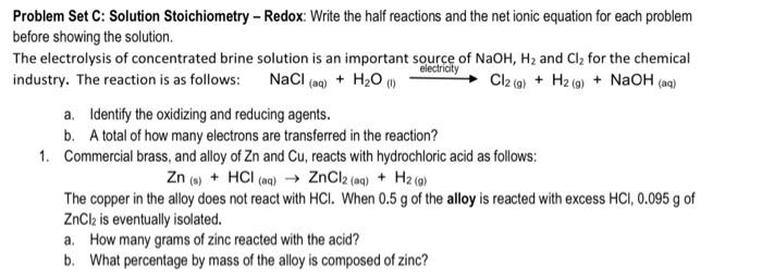 Solved roblem Set C: Solution Stoichiometry - Redox: Write | Chegg.com