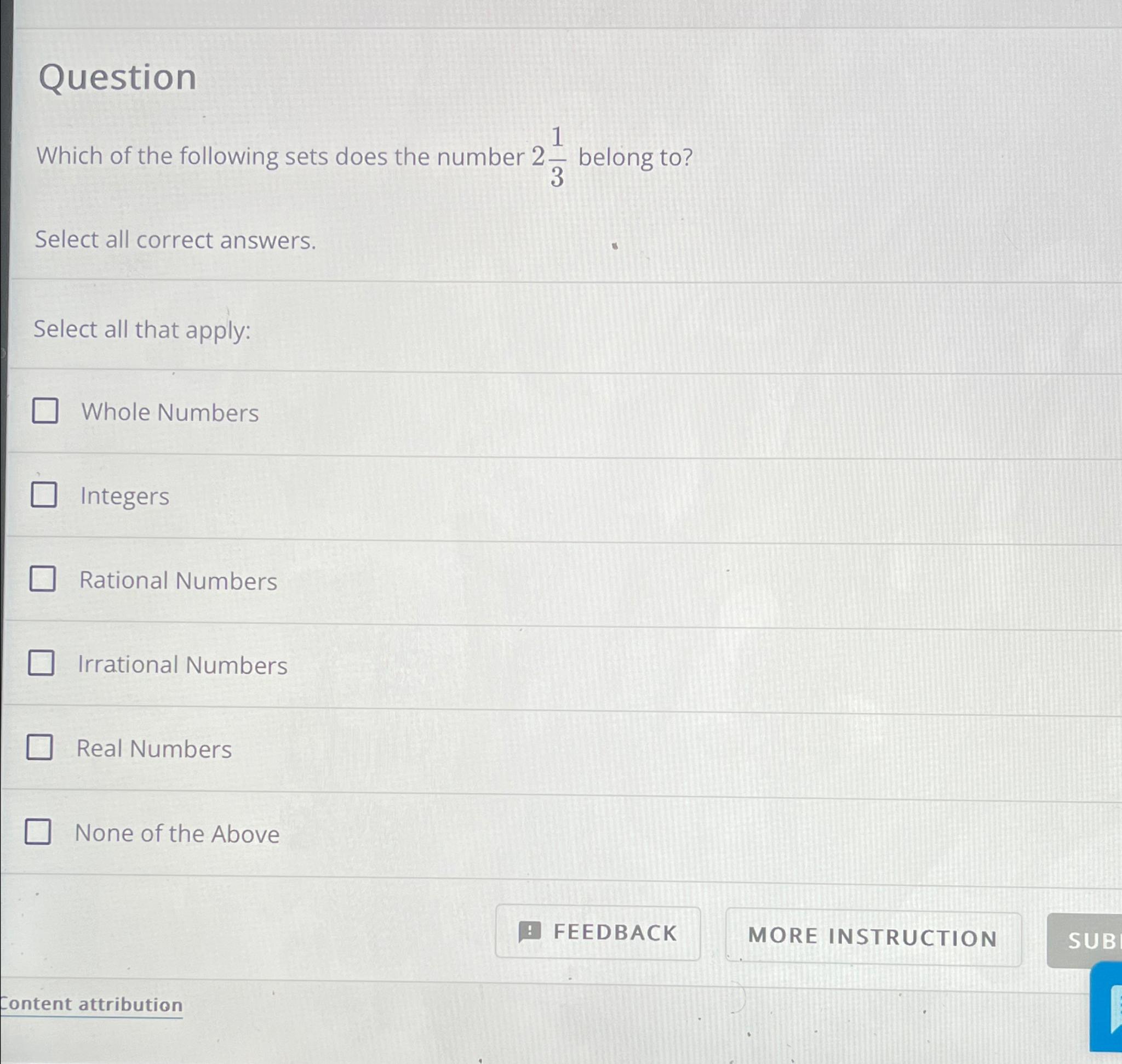 Solved QuestionWhich of the following sets does the number | Chegg.com