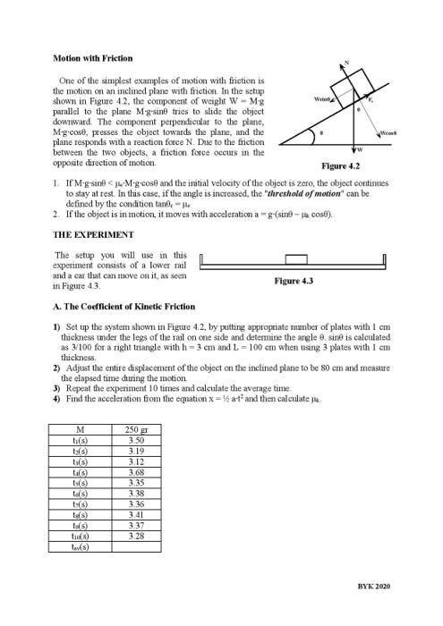 Solved M + PHYSICS-I LABORATORY FRICTION AND MOTION WITH | Chegg.com
