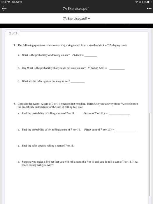 Solved 4:18 PM Fri Jul 10 S 51% 个 7A Exercises.pdf 7A | Chegg.com