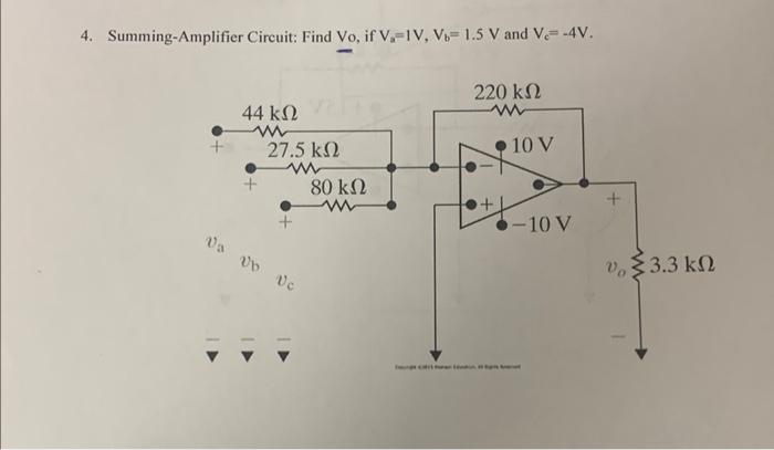 Solved 4. Summing-Amplifier Circuit: Find V0, if Va=1 | Chegg.com