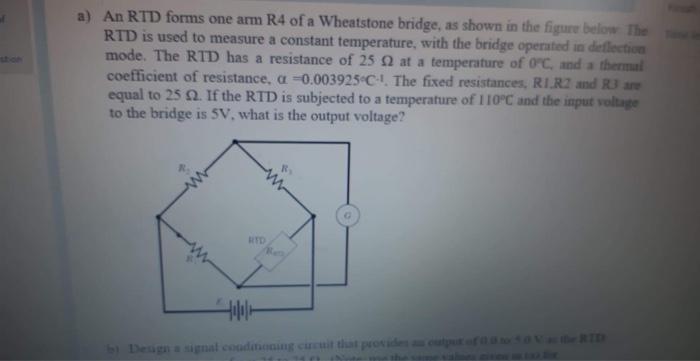Solved a) An RTD forms one arm R4 of a Wheatstone bridge, as | Chegg.com