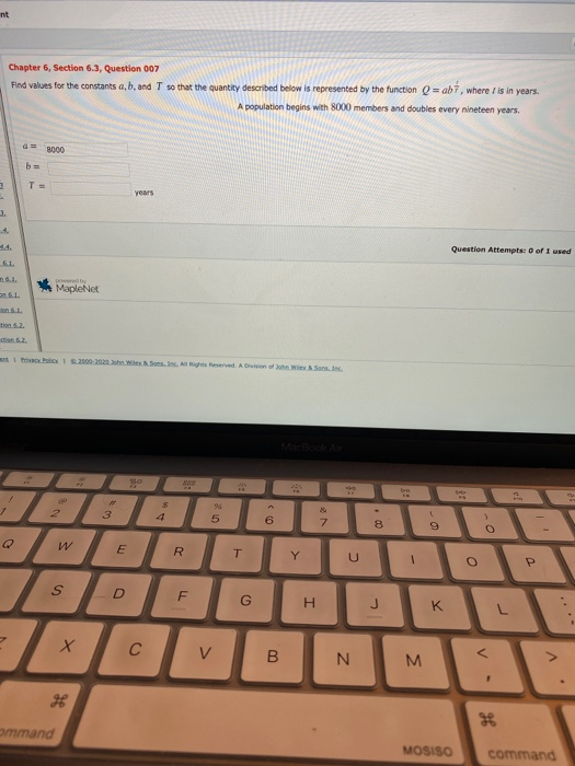 Solved Chapter 6, Section 6.3, Question 007 Find values for | Chegg.com