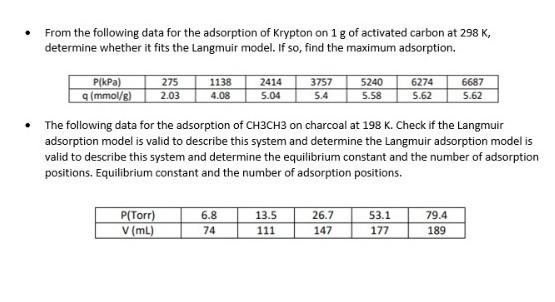 From the following data for the adsorption of Krypton | Chegg.com