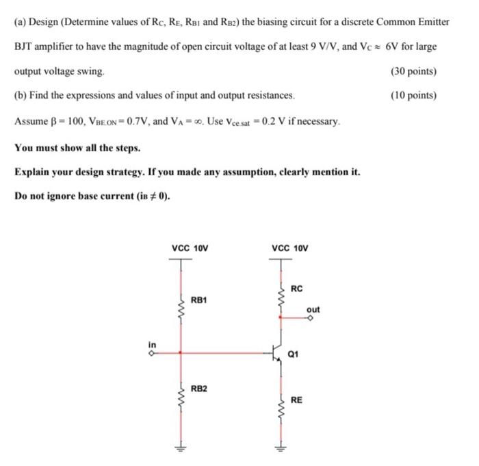 Solved (a) Design (Determine values of Rc, RE, RBI and RB2) | Chegg.com