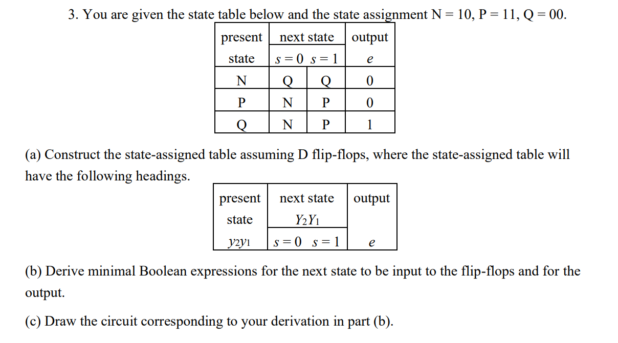 Solved 3. ﻿You are given the state table below and the state | Chegg.com