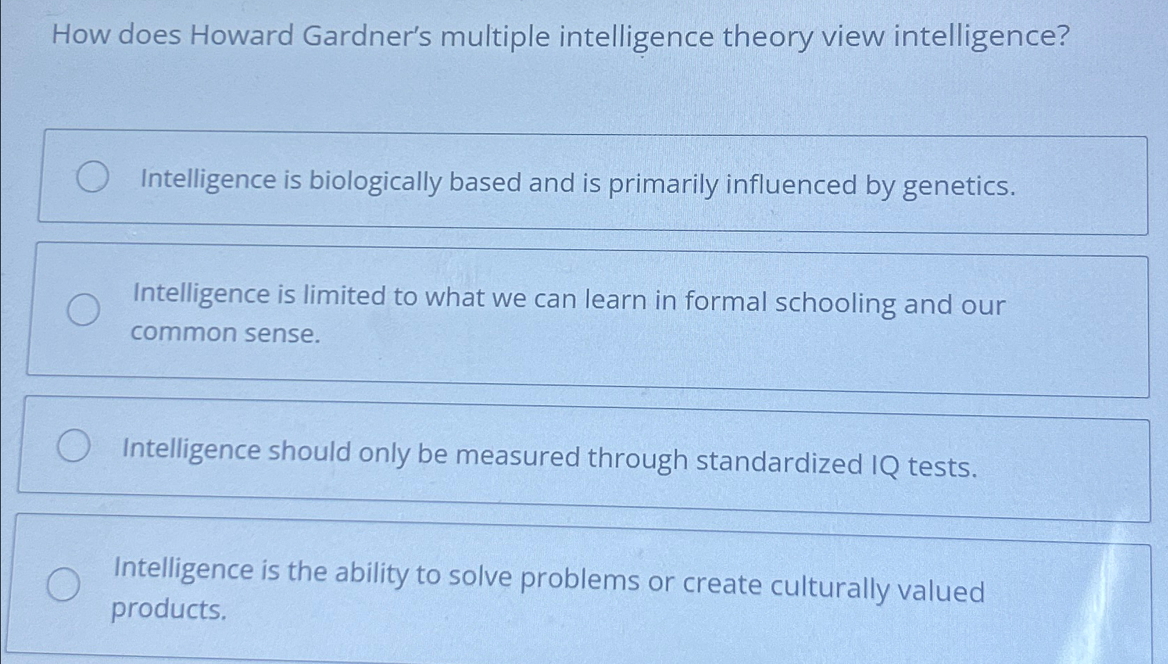 Solved How does Howard Gardner's multiple intelligence | Chegg.com
