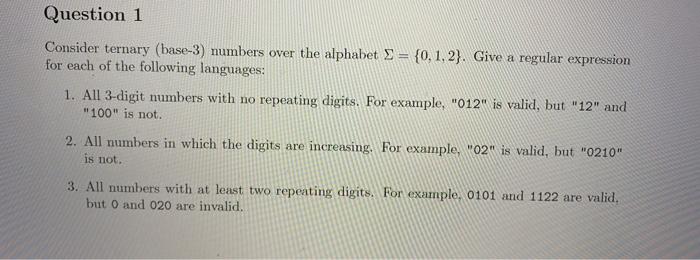 Solved Consider ternary (base-3) numbers over the alphabet | Chegg.com
