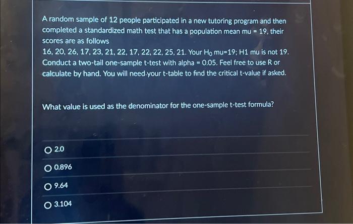 Solved A random sample of 12 people participated in a new | Chegg.com