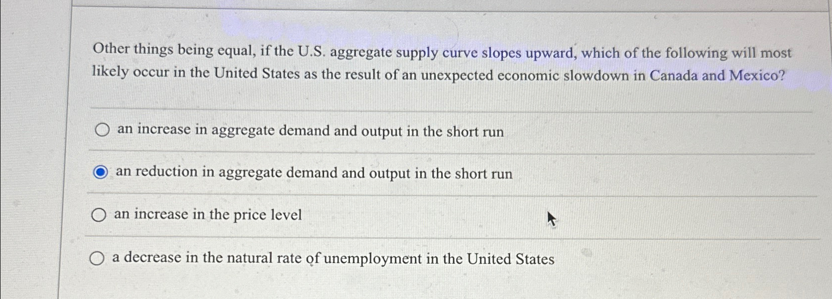 Solved Other things being equal, if the U.S. ﻿aggregate | Chegg.com