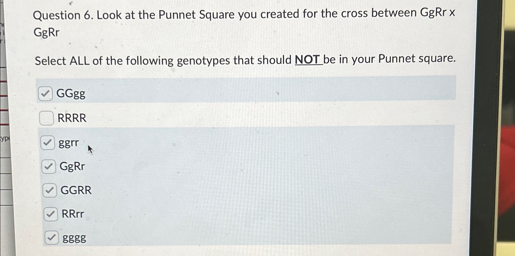 Solved Question 6. ﻿Look at the Punnet Square you created | Chegg.com