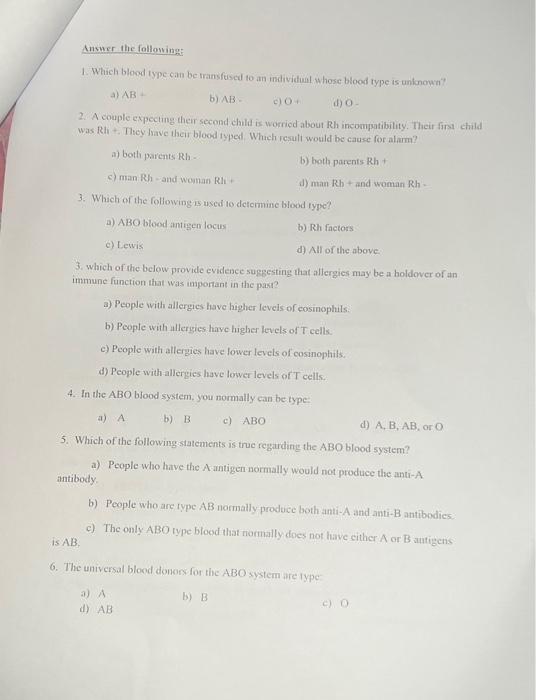 Solved OBSERVATION: blood group1. Which blood type can be | Chegg.com