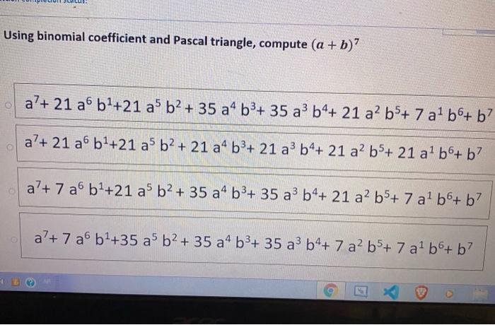 Solved Using binomial coefficient and Pascal triangle, | Chegg.com