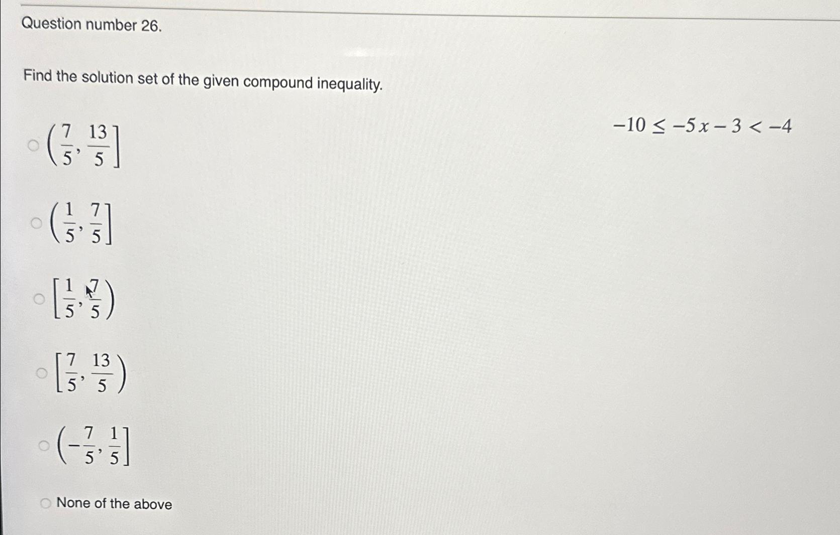 Solved Question number 26.Find the solution set of the given | Chegg.com