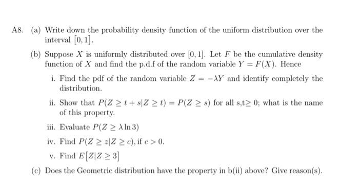 Solved A8. (a) Write down the probability density function | Chegg.com