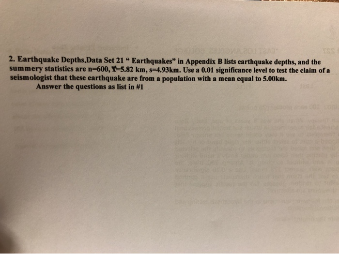Solved 2. Earthquake Depths.Data Set 21 " Earthquakes" in | Chegg.com