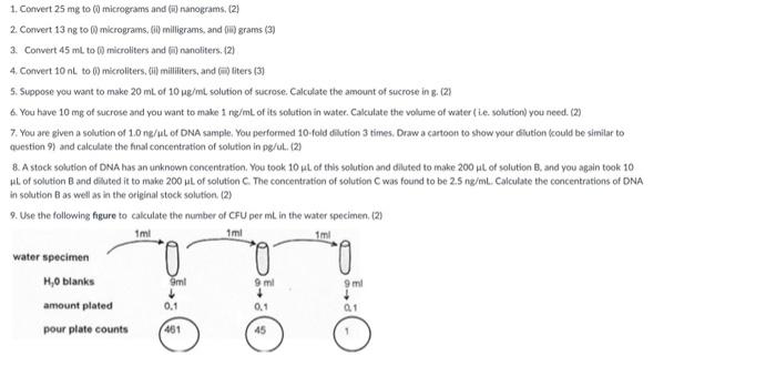 Solved 1. Convert 25mg to (0) micrograms and (可 nanograms, | Chegg.com