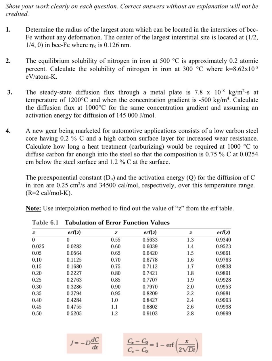 Solved Show your work clearly on each question. Correct | Chegg.com
