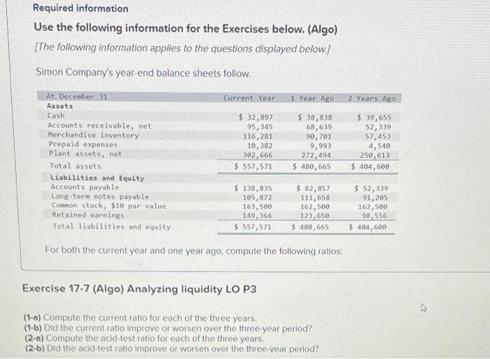 Solved Required information Use the following information | Chegg.com