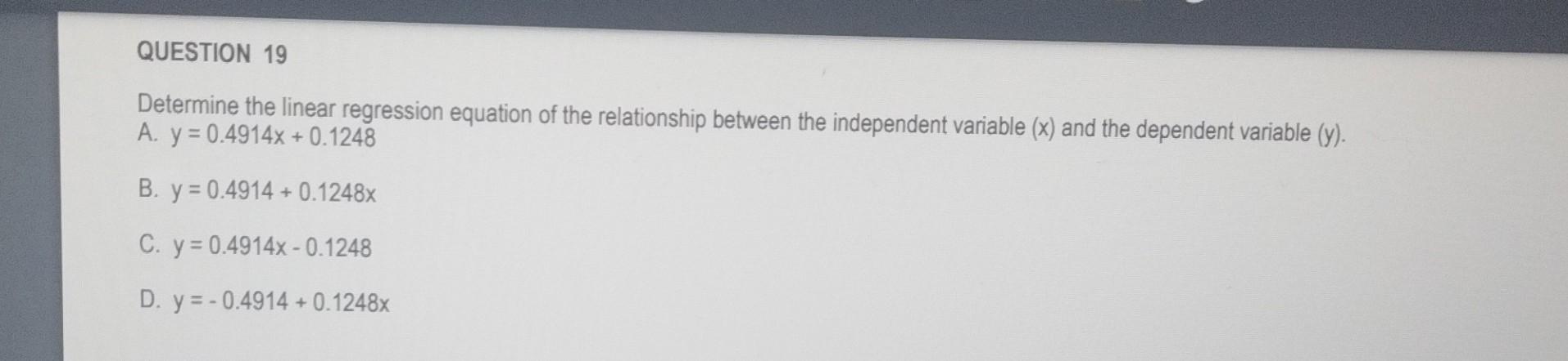 Determine the linear regression equation of the | Chegg.com