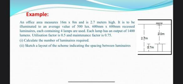 Solved Example: An office area measures 16m x 8m and is 2.7 | Chegg.com