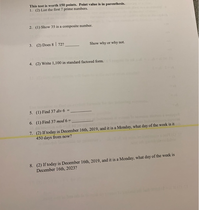 Solved This test is worth 150 points. Point value is in | Chegg.com