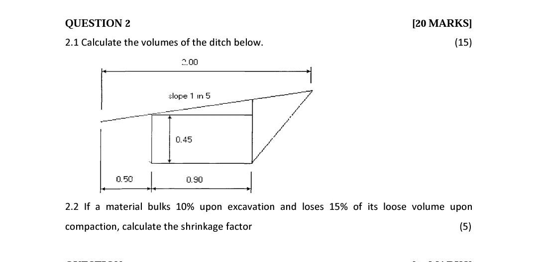 Solved 2.1 Calculate the volumes of the ditch below. 2.2 If | Chegg.com