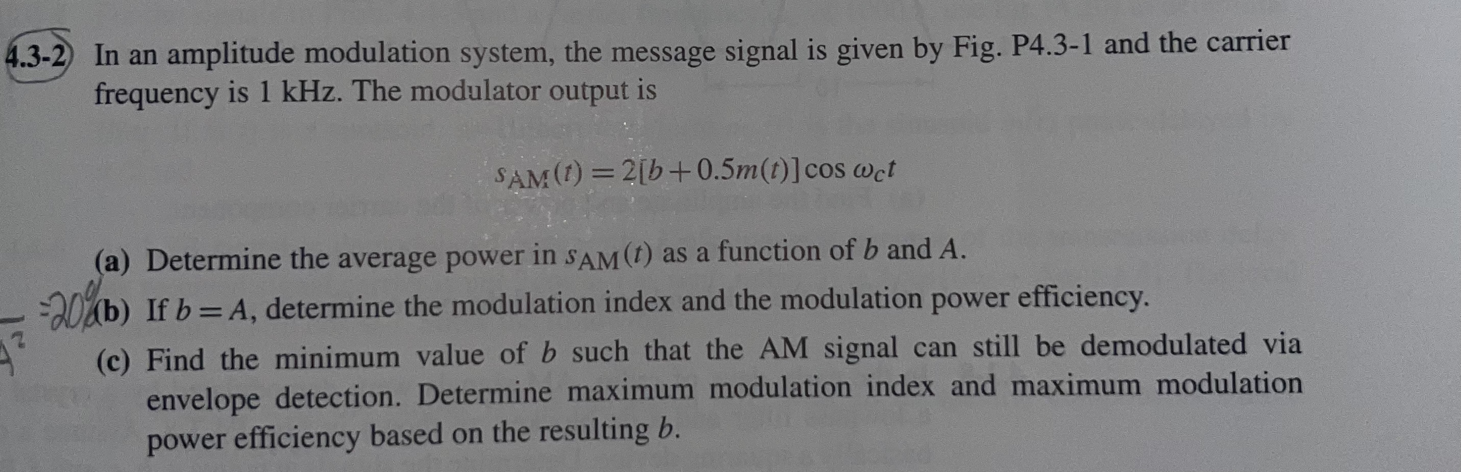 Solved 4.3-2 ﻿In an amplitude modulation system, the message | Chegg.com