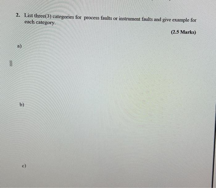 Solved 2. List three(3) categories for process faults or | Chegg.com