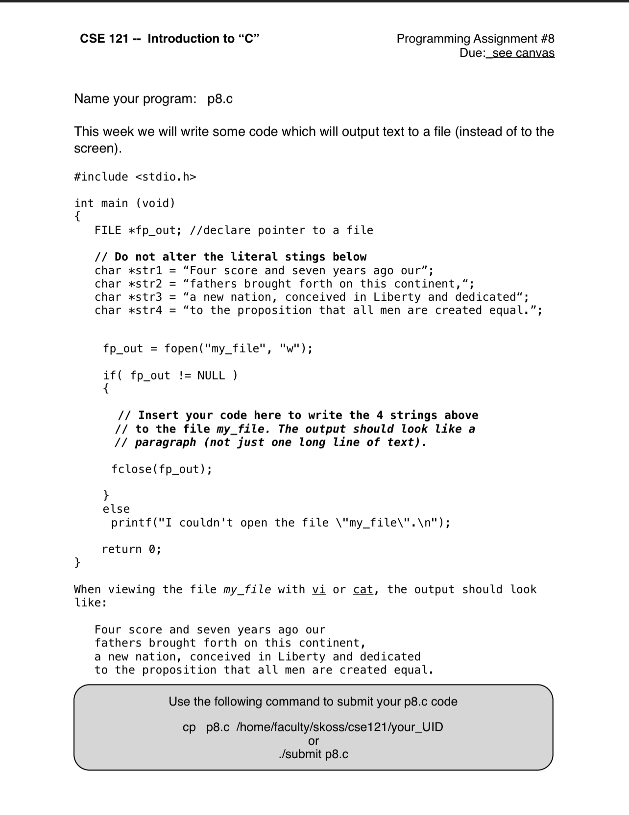 Solved CSE 121 -- ﻿Introduction to "C"Programming Assignment | Chegg.com