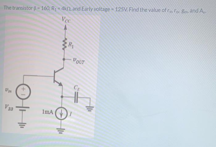Solved The transistor B = 160, R2 = 4k12, and Early voltage | Chegg.com