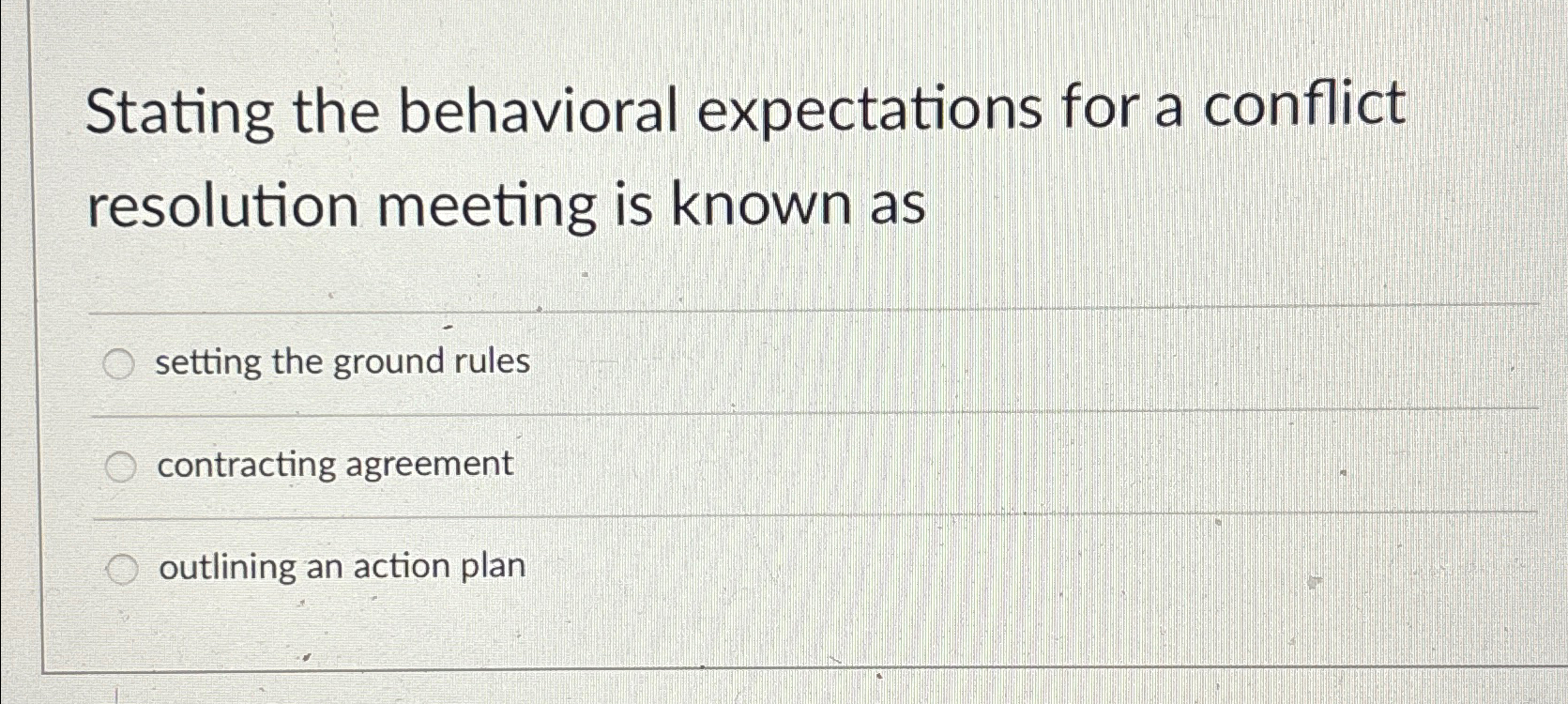 Solved Stating the behavioral expectations for a conflict | Chegg.com