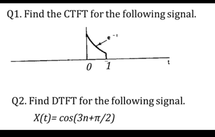 Solved Q1. Find the CTFT for the following signal. 0 1 Q2. | Chegg.com