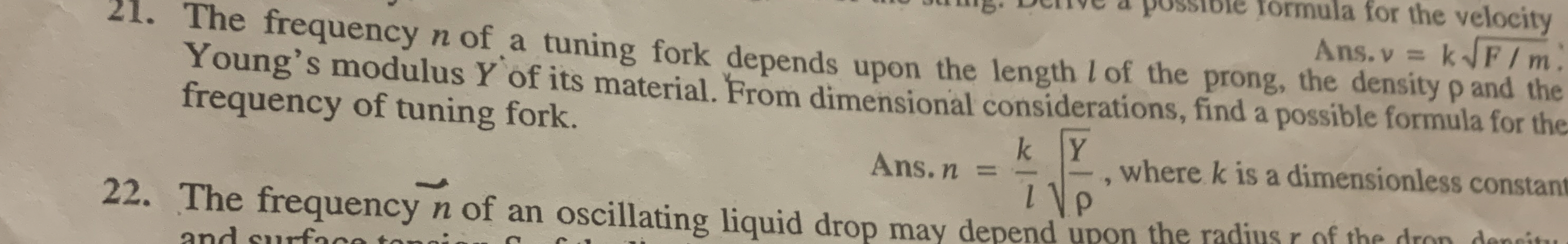 Solved The frequency n ﻿of a tuning fork depends upon the | Chegg.com
