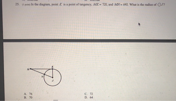 Solved 25. (1 point) In the diagram, point K is a point of | Chegg.com