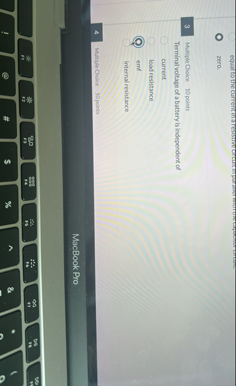 Solved zero.3Multiple Choice 10 ﻿pointsTerminal voltage of a | Chegg.com