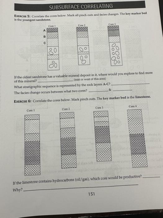 Solved ExERCise 5: Correlate the cores below. Mark all pinch | Chegg.com