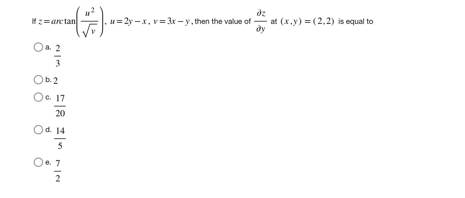 Solved If z=arctan(u2v2),u=2y-x,v=3x-y, ﻿then the value of | Chegg.com