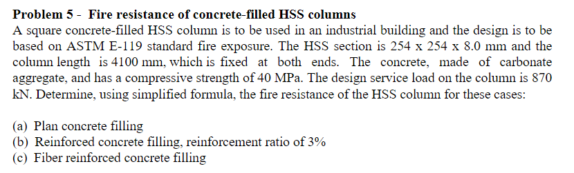 Solved Problem 5 - ﻿Fire resistance of concrete-filled HSS | Chegg.com