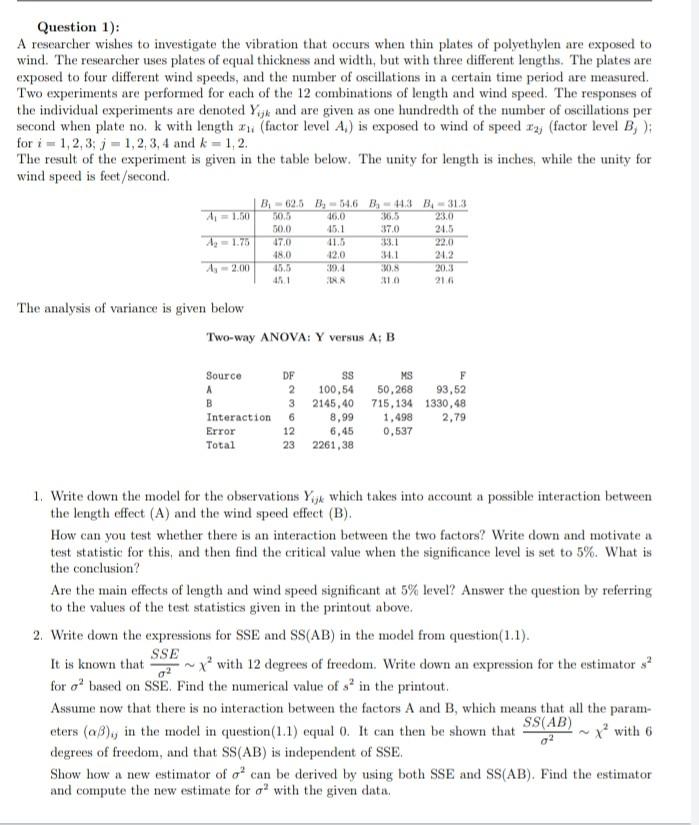 Solved Question 1): A researcher wishes to investigate the | Chegg.com