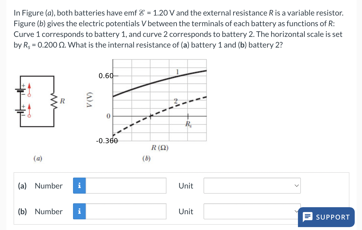 Solved In Figure (a), ﻿both batteries have emf E=1.20V ﻿and | Chegg.com
