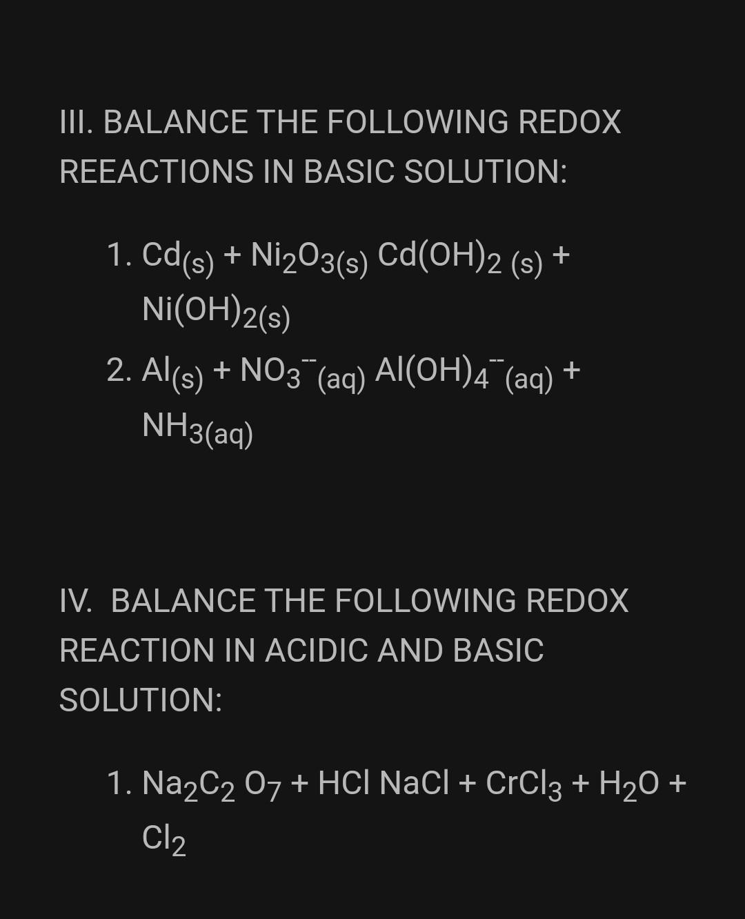 Solved ACTIVITY 3: BALANCING REDOX CHEMICAL EQUATIONS: 1. | Chegg.com