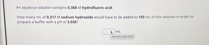 Solved An aqueous solution contains 0.368M hydrofluoric | Chegg.com