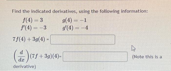 Solved Find the indicated derivatives, using the following | Chegg.com