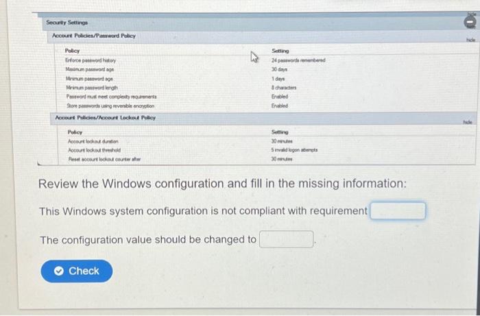 Solved Review the Windows configuration and fill in the | Chegg.com