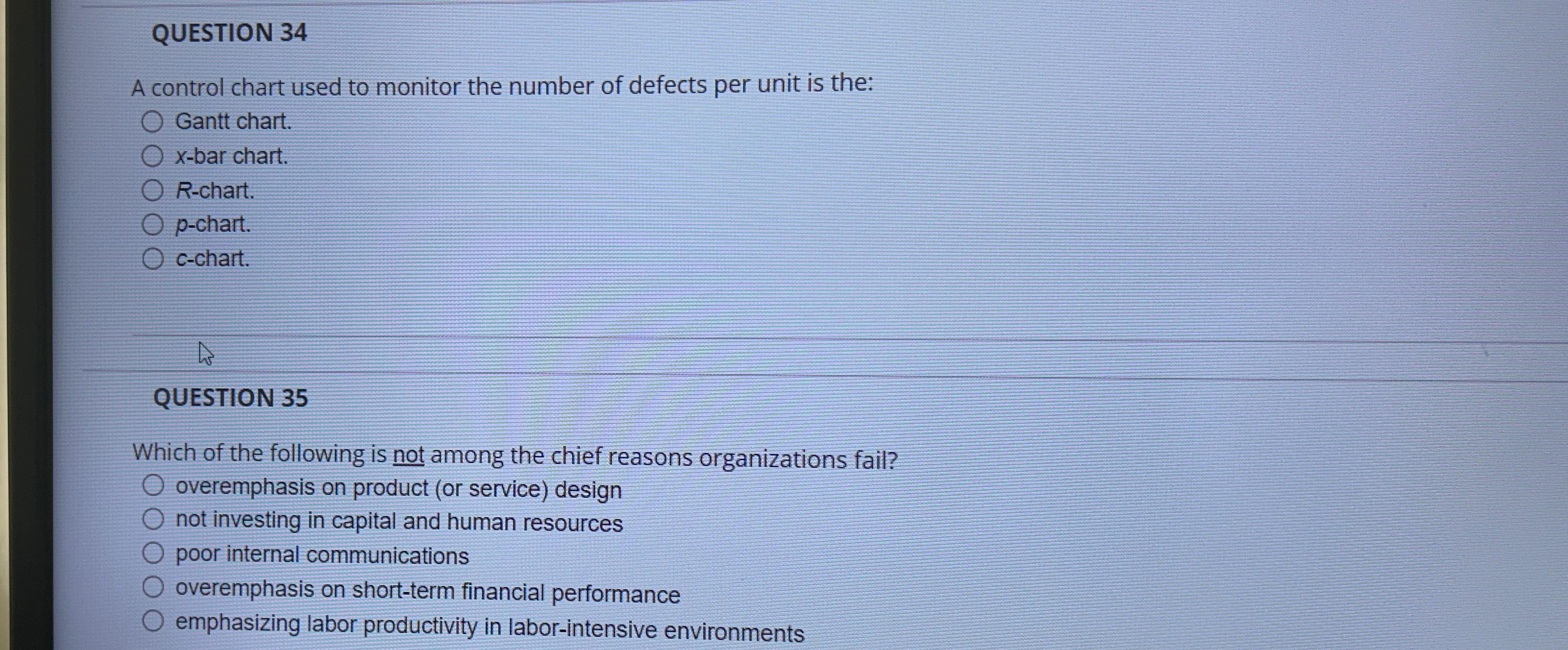 Solved QUESTION 34A control chart used to monitor the number | Chegg.com