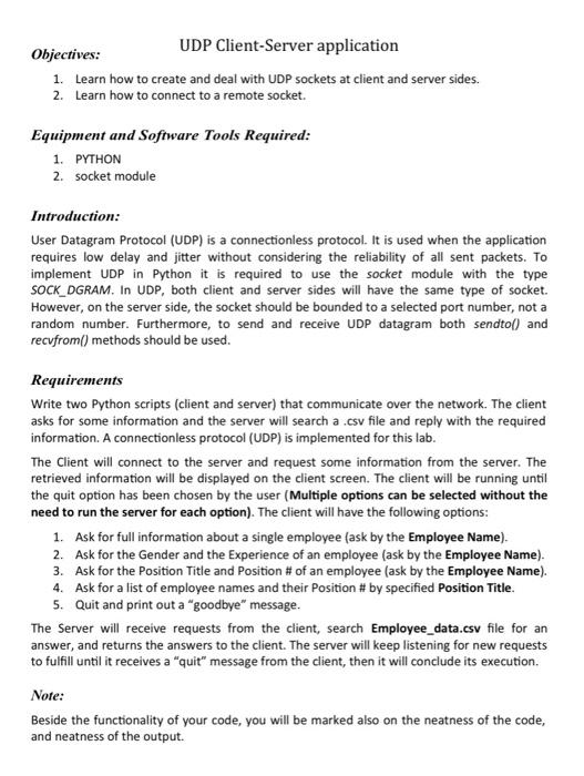 Objectives: UDP Client-Server application 1. Learn | Chegg.com